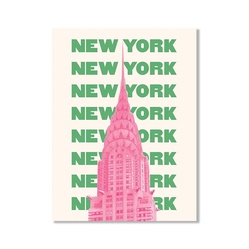 Печать на холсте New York Empire State Building, Розовый, 13x18 см