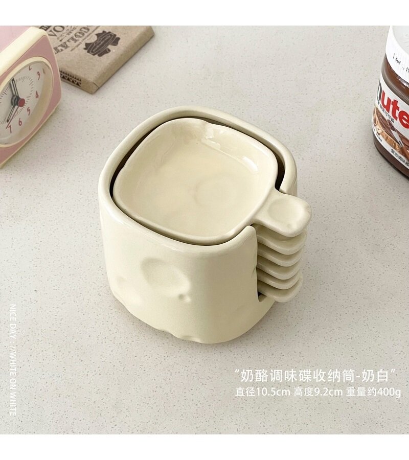 Набор из 6 керамических соусниц с ручкой и трубкой для хранения / Тарелка с закусками в горячем горшочке