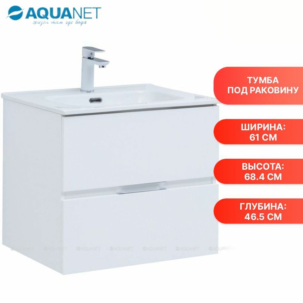 Тумба под раковину Aquanet Алвита New 60 2 ящика, белый матовый (00274120)