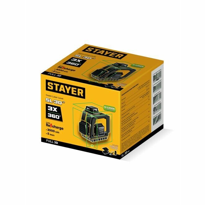 STAYER SL-3D #2, 50м, точн. +/-0,5 мм/м, зеленый лазерный нивелир, микролифт, держатель (34963-2)