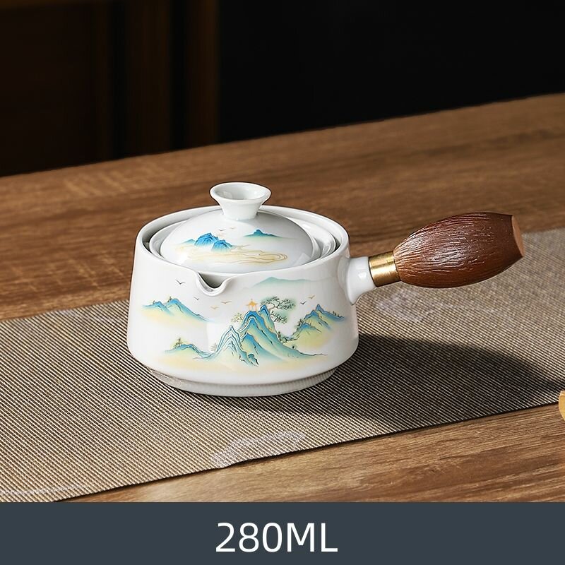 Чайник заварочный "ROMIKY", вращающийся, керамика, бамбуковая ручка