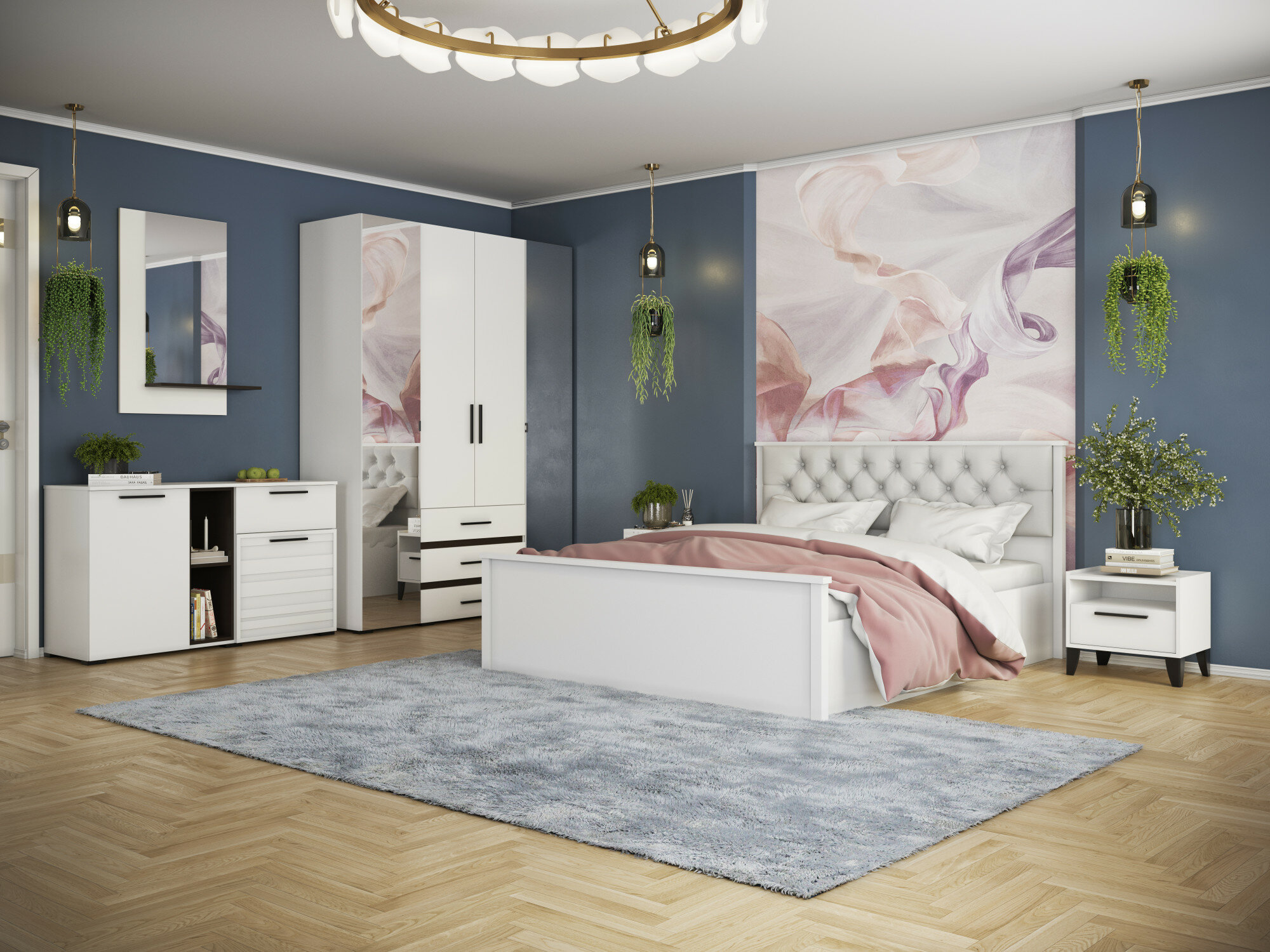 Спальня, композиция 1, с кроватью 160 и ортопедическим основанием, Белый/Венге