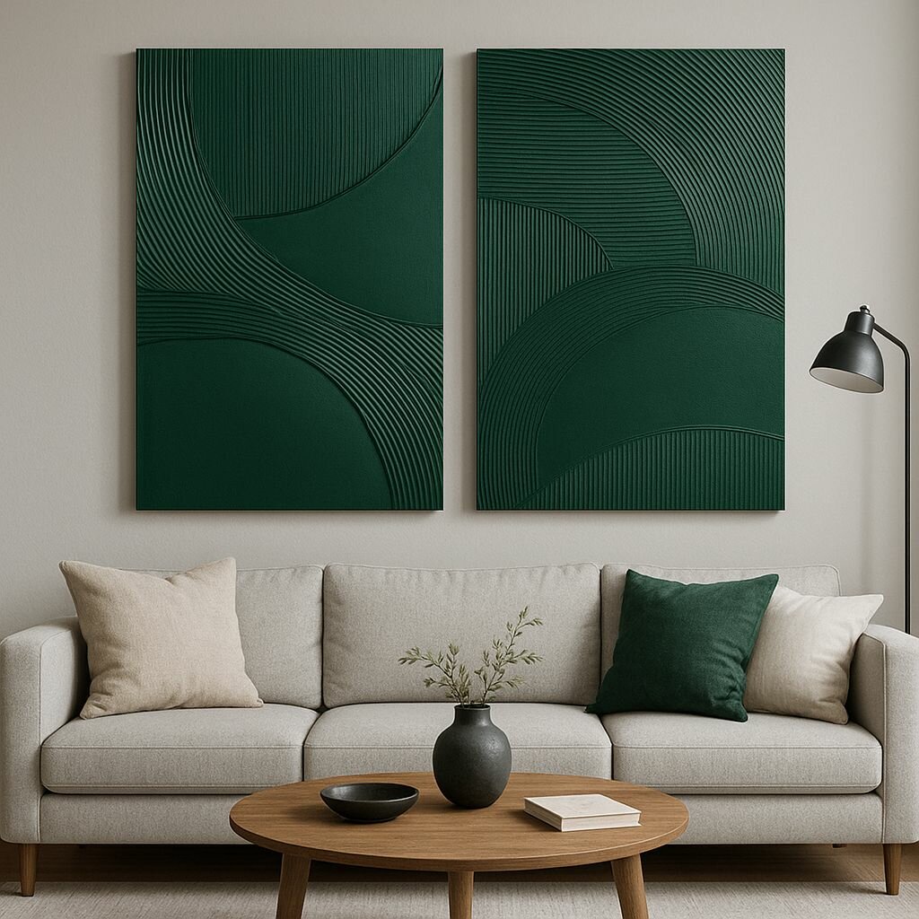 Абстрактная картина на холсте Изумрудные линии комплект из 2 полотен, современный текстурный диптих 120х80 см