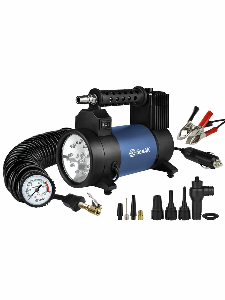 Компрессор автомобильный 12V 37 л/мин с фонариком, БелАвтоКомплект БАК99355