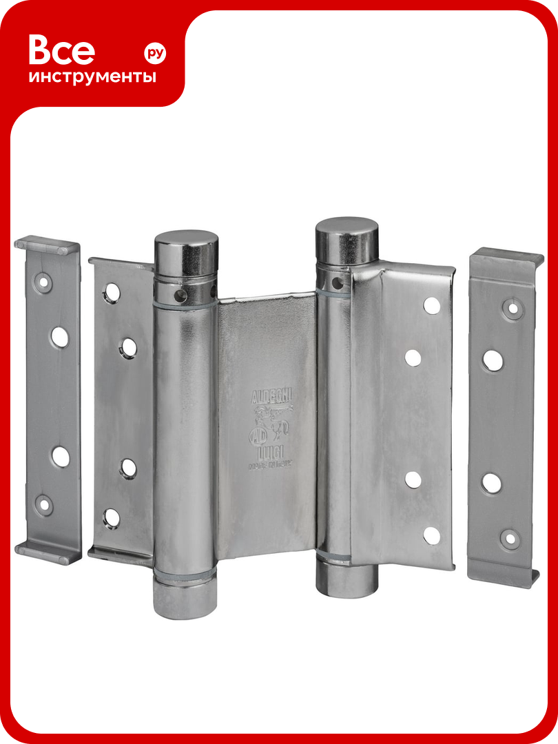 Барная пружинная петля двойного действия ALDEGHI LUIGI SPA 100х37х33 мм, цвет: хром, к-т: 2 шт + ключ с декоративными шурупами 101AC100B2 для открывания двери