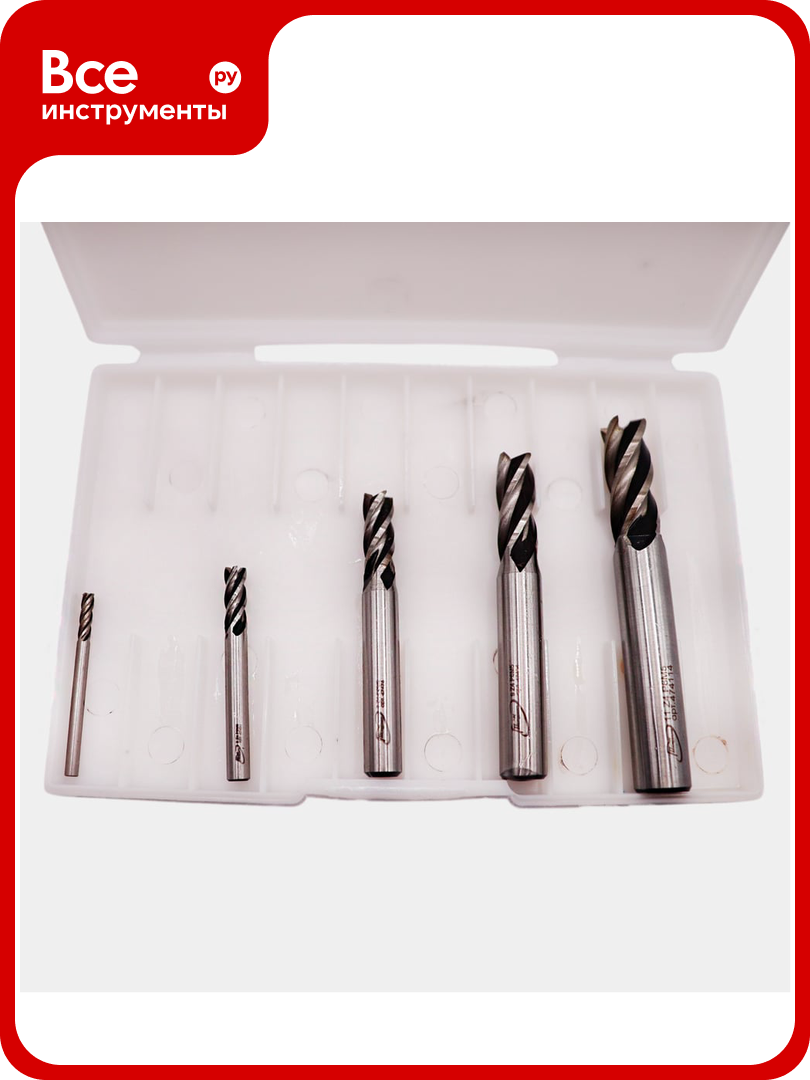 Набор фрез концевых росинструмент ц/х, 5 штук - 3, 5, 7, 9, 11 мм, Z4 7763114, металлический, черный