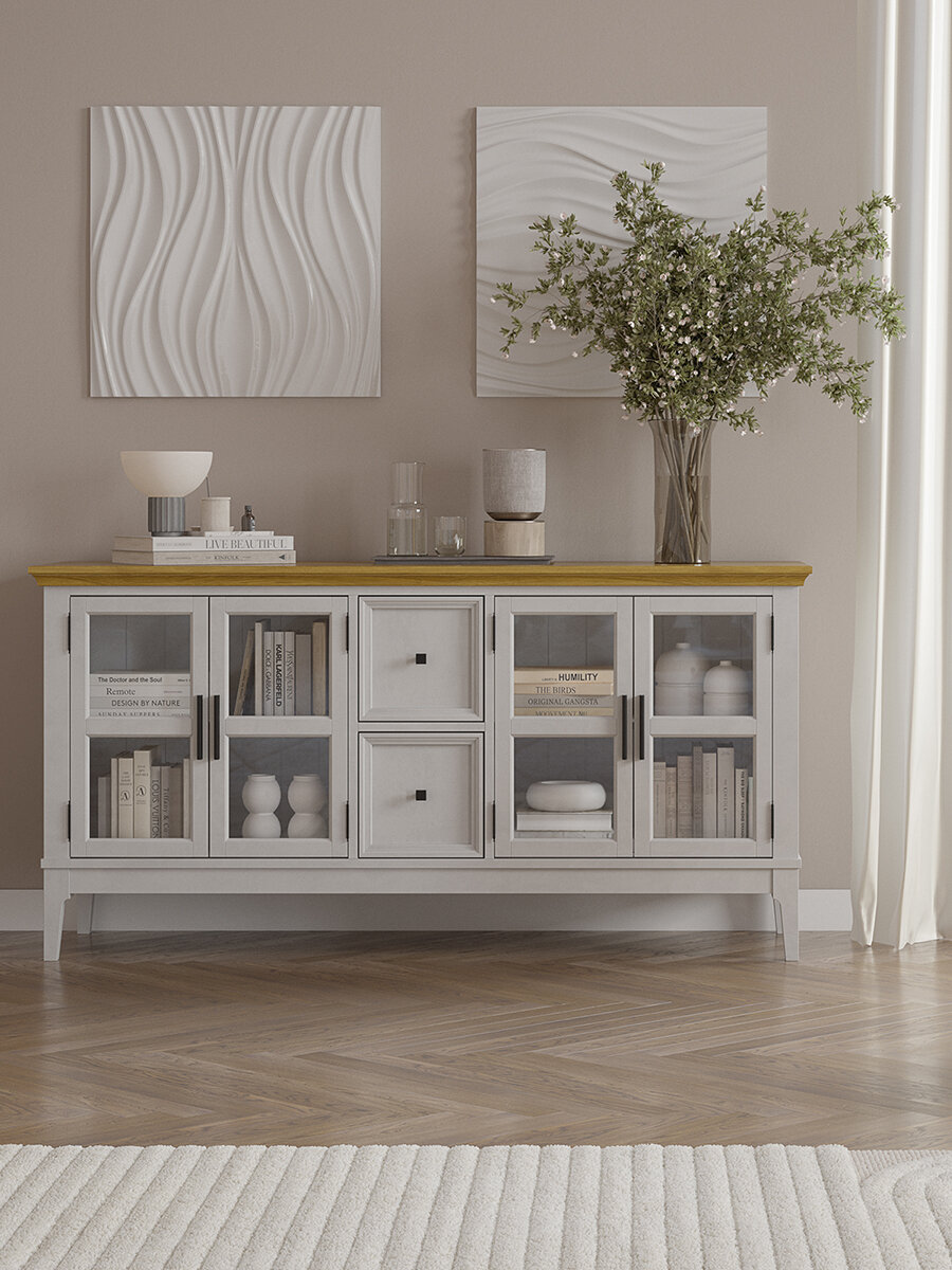 Тумба ТВ ММЦ Гостиная Квадро-С 42 (белый лак-антик 24) из массива сосны