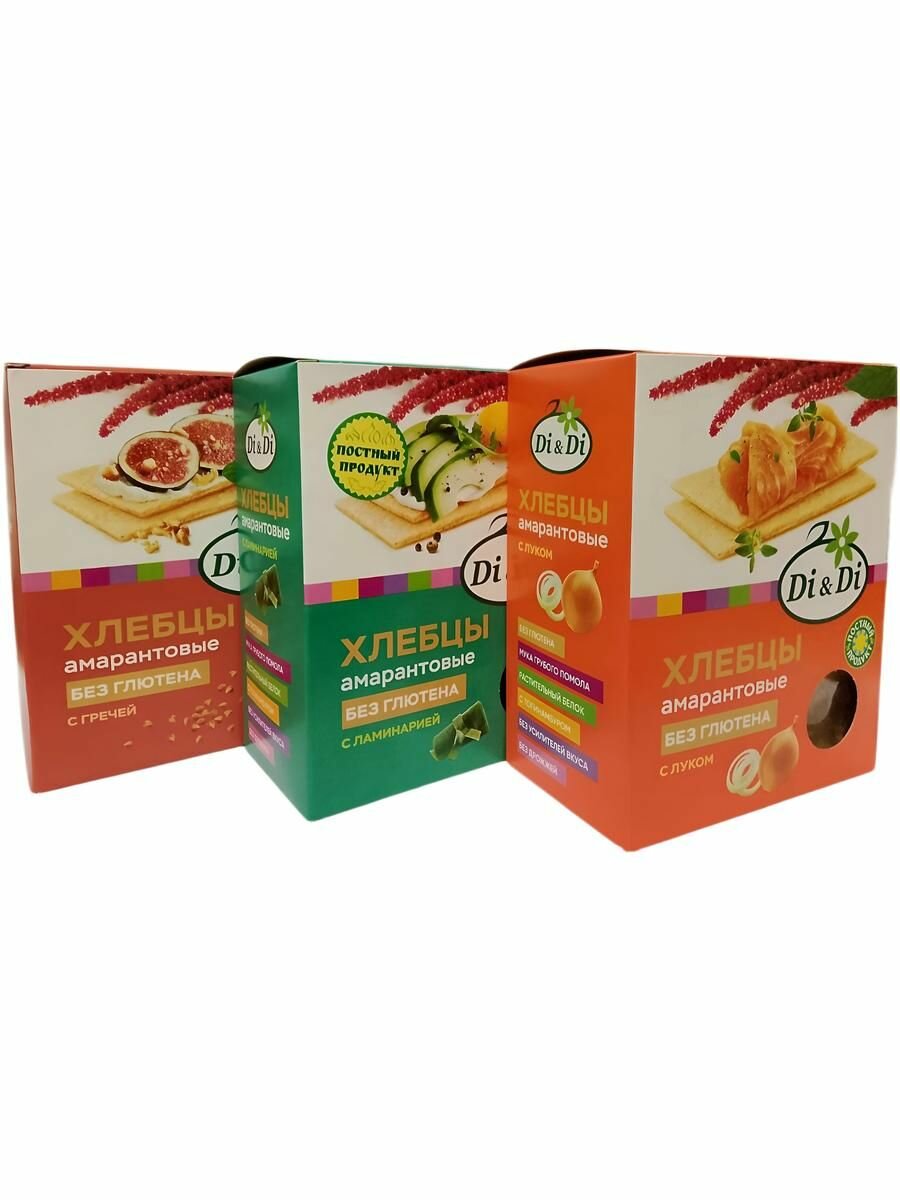 Набор хлебцов амарантовых "Di&Di" с ламинарией, с луком, с гречей 195г - 3 шт