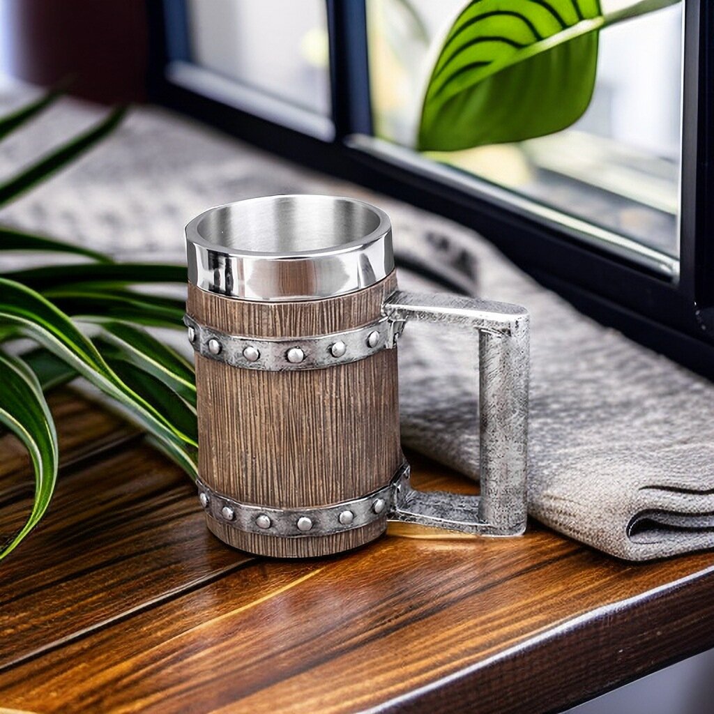 Большой деревянный бочковый пивной бокал ручной работы, имитирующий деревянный стакан для воды,600ml