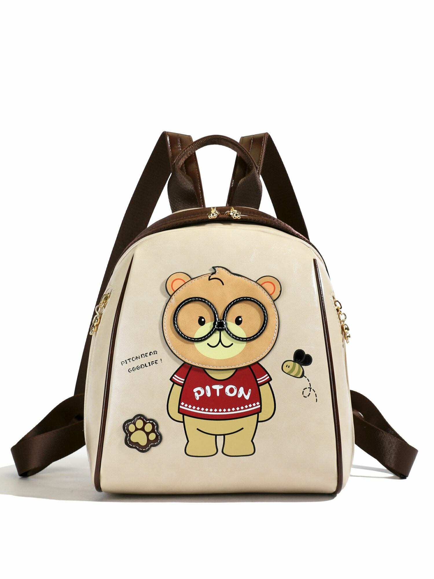 Рюкзак Piton Bear, городской, женский, молочный цвет, экокожа