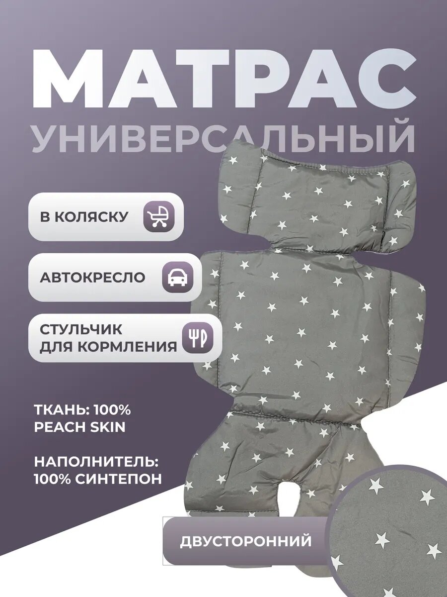 Универсальный вкладыш-матрасик для новолрожденного в коляску, автокресло 72х40 см