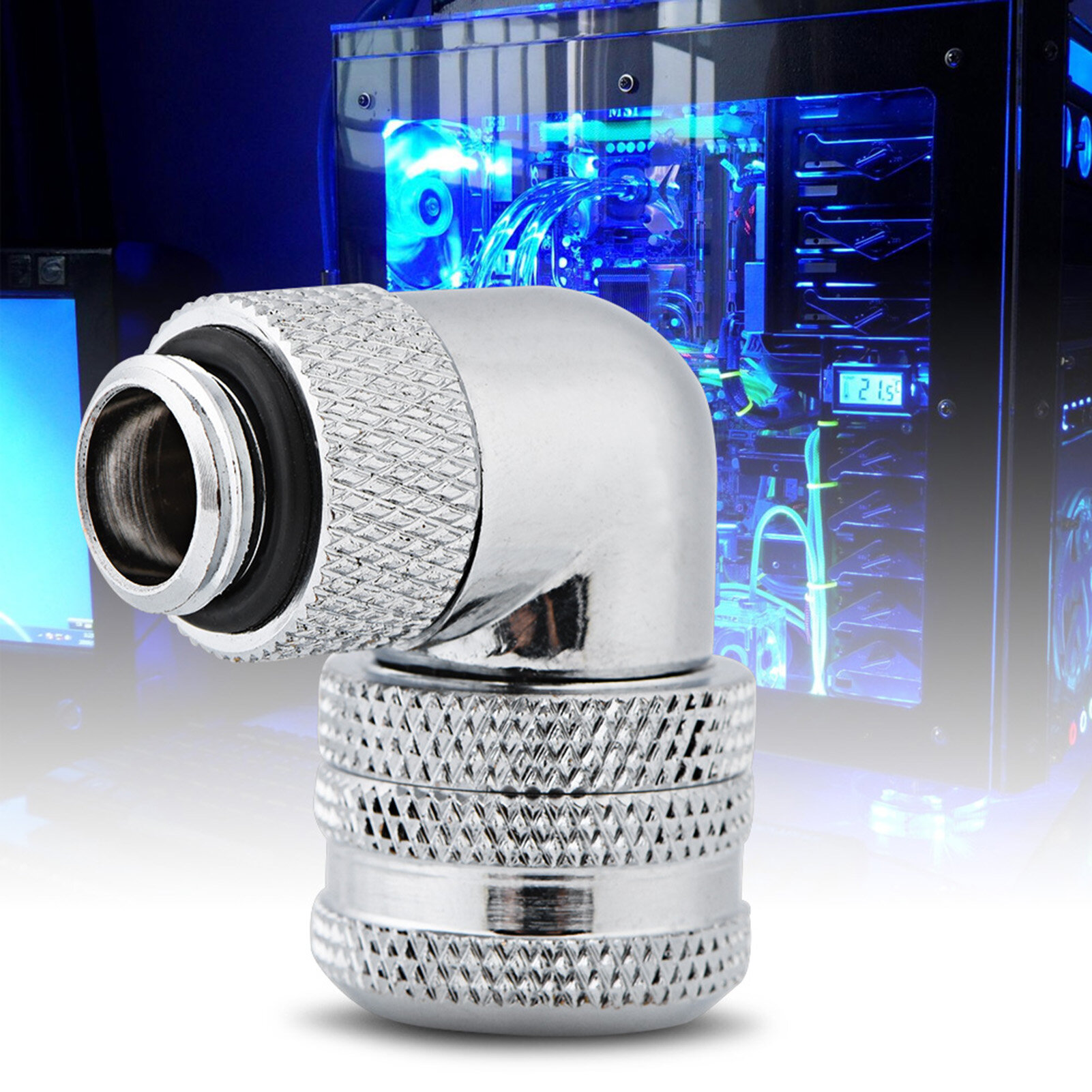 Двухконтурный фитинг G1/4, 90°, для трубки 14 мм, белый, для СВО ПК