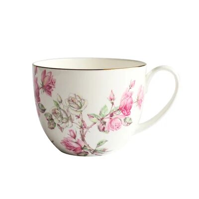 Кружка LANYUNER костяной фарфор 750 мл с розой и птицей, 701-800 мл, Розовый
