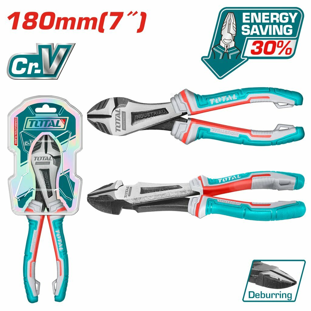 Бокорезы TOTAL THT27716S, длина 18 см, диагональный рез, хромированные губки