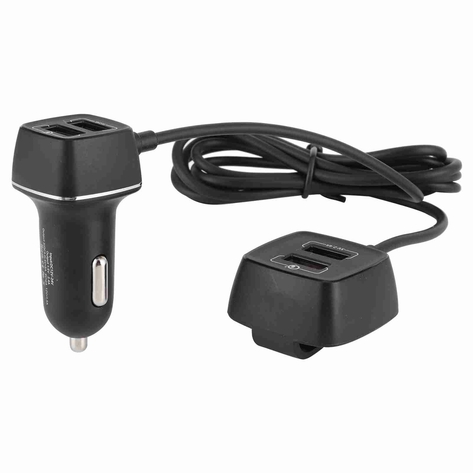 Быстрое автомобильное зарядное устройство 4 USB -порт для QC 3.0 Быстрая зарядка задние сиденья расширены с удлинительным шнуром 60 Вт 12 В