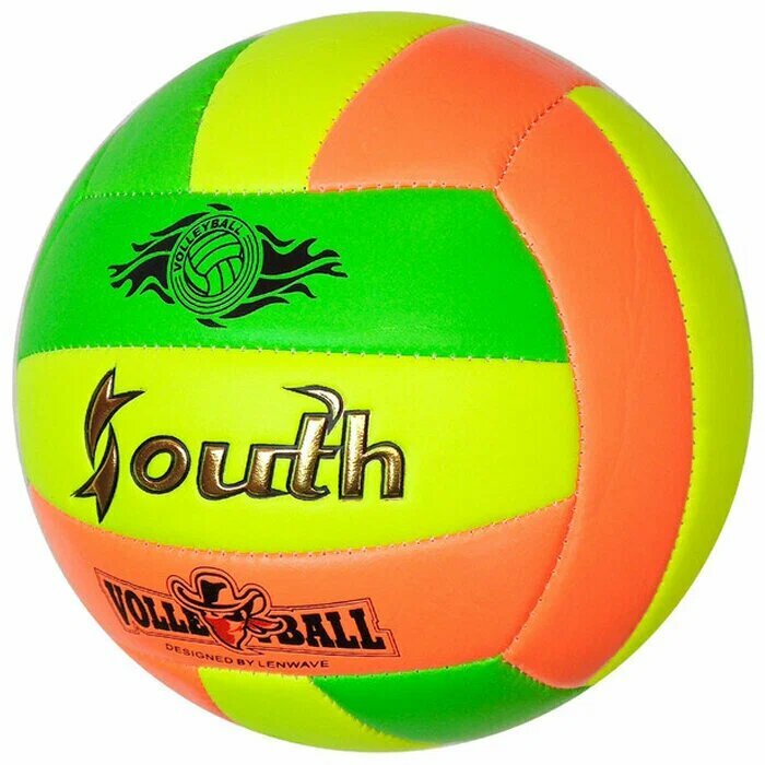 Мяч волейбольный South E33543 (PVC 2. 7, 280 гр. , маш. сш. ) (салатовый/оранжевый)