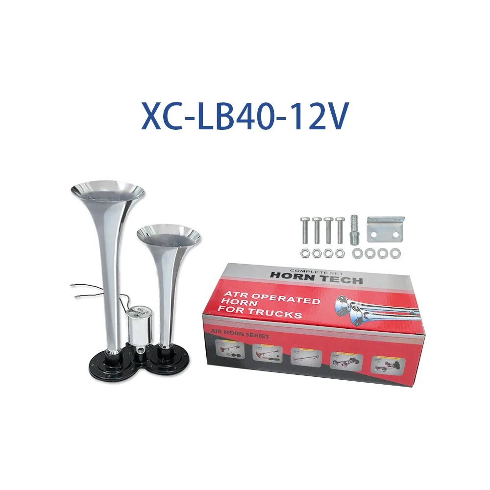 Рупор 12 В/24 В, супер громкий автомобильный электрический звуковой сигнал, двойные трубы, воздушный звуковой сигнал, динамик для автомобиля, внедорожника, лодки, поезда, мотоцикла, автофургона, грузовика XC-LB40-12V