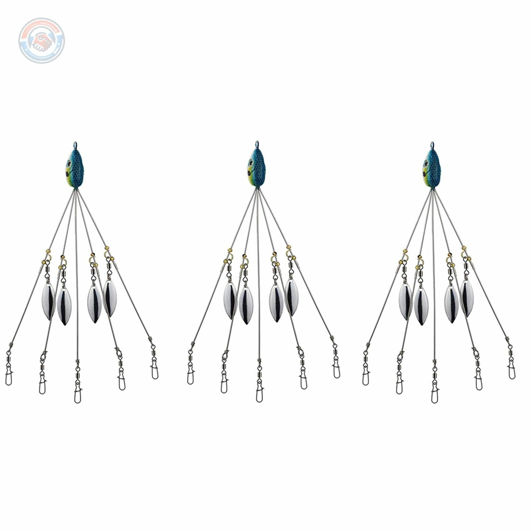 Снасти зонтик Алабама, 3 комплекта для ловли полосатого окуня, пресноводные синие приманки с вращающимися лезвиями и джиг-головкой