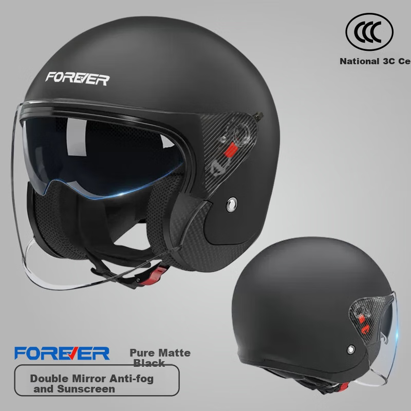 Permanent New National Standard 3C Certified Electric Motorcycle Helmet Anti-fog Men and Women Four Seasons Winter Anti-freeze Warm Electric Vehicle Half Helmet Safety Helmet 288 Double Mirror [Pure A