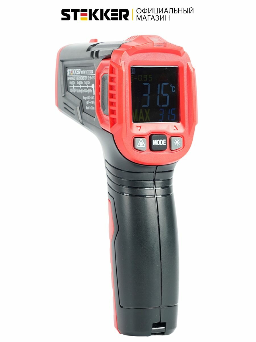 Дистанционный измеритель температуры (пирометр), 2 батареи тип ААА 1,5В, черный/красный Stekker MTM HT650A 49998
