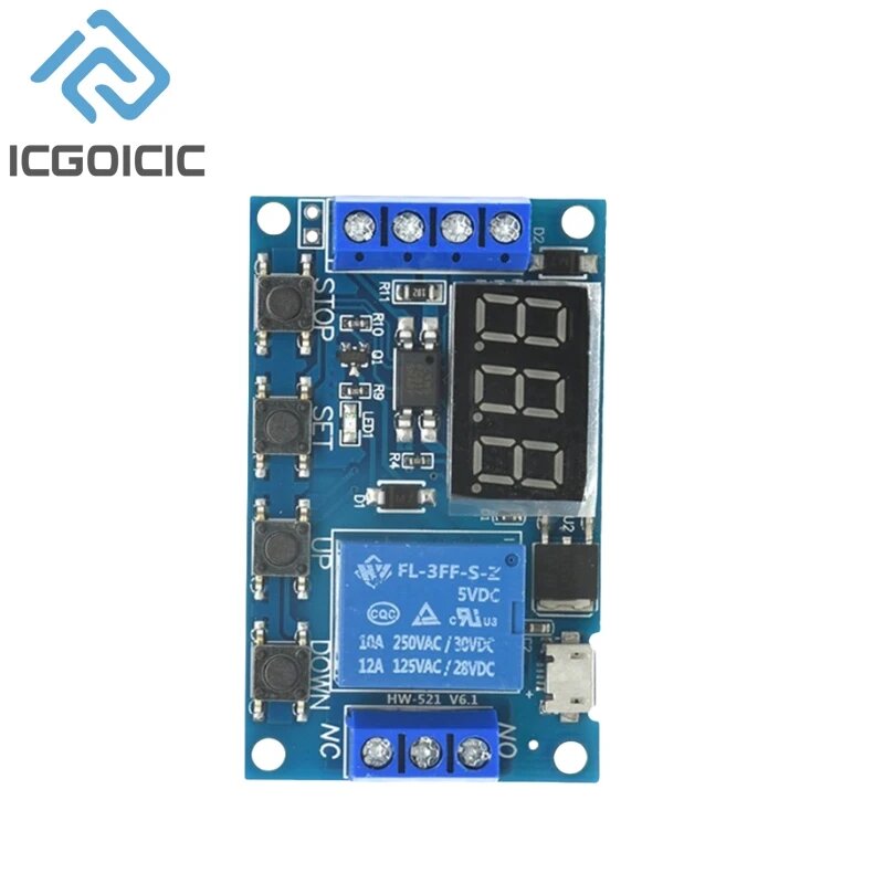 Реле 1 канал, 5 В, 6-30 в, релейный модуль, выключатель/включение, реле цепи, цикл таймера, 999 минут, регулируемая яркость micro