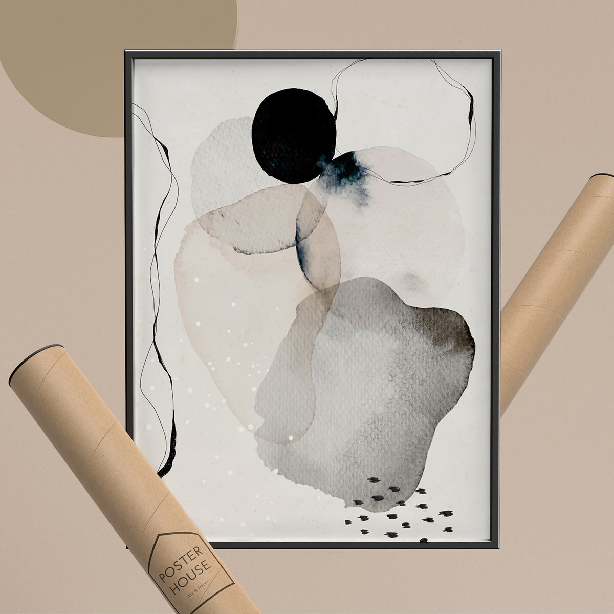 Постер Абстракция минимализм 60х80 см без рамы/ Абстрактный, минималистичный плакат/ Акварель, фигуры/ Эстетичный бежевый плакат, постер для интерьера, декор стен