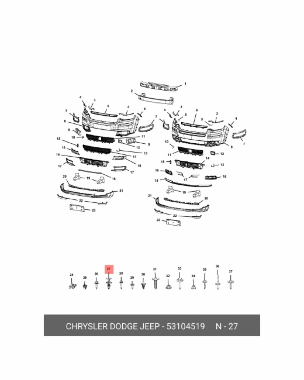 Клипса Крепления Переднего Бампера Kl [Org](Chrysler/Dodge/Jeep 53104519)