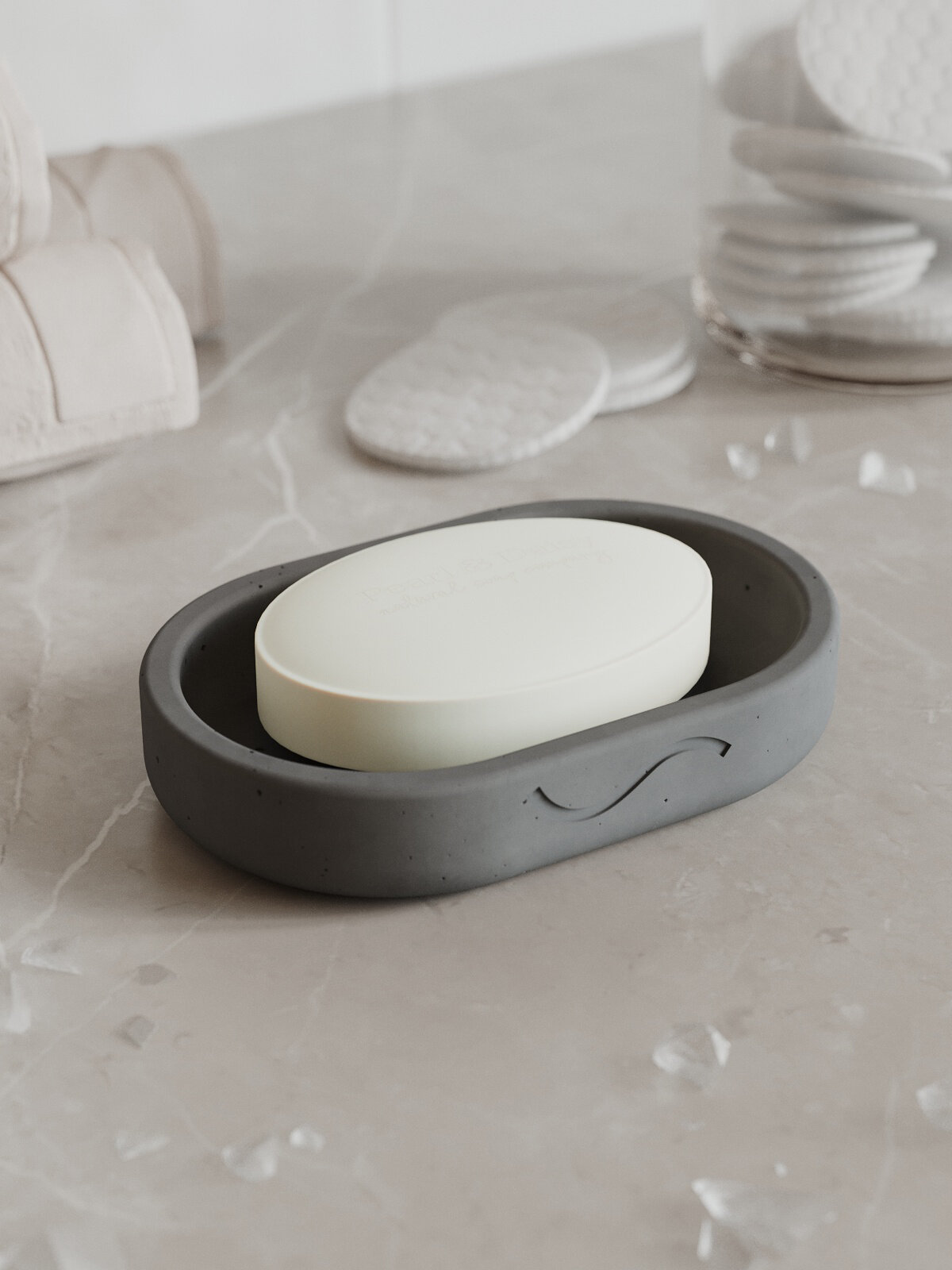 Мыльница для ванной и кухни Astrid из бетона, овальная, графитовая матовая