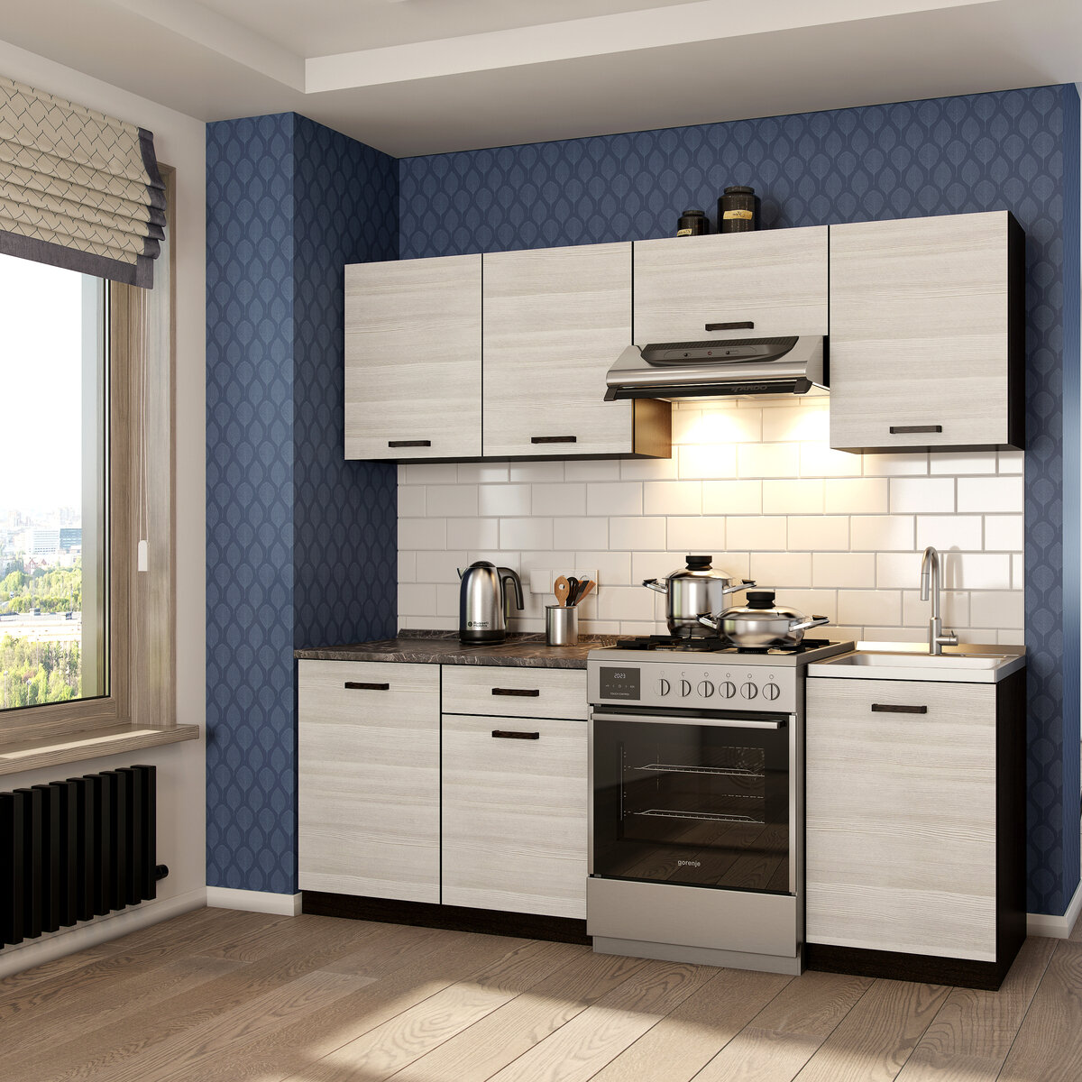 Кухонный гарнитур, кухня, готовый комплект Мальва 2.1 м Венге/Лоредо