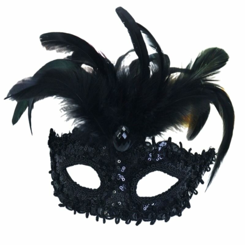 Маска на Половину Лица с блестками из Перьев и Бриллиантов для Выпускного вечера-Стиль 1