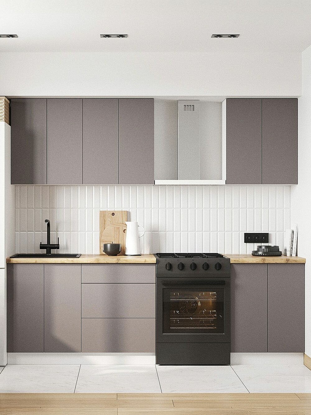 Кухонный гарнитур Тандем 1.8 м, мебель для дома и кухни, Белый / Грей