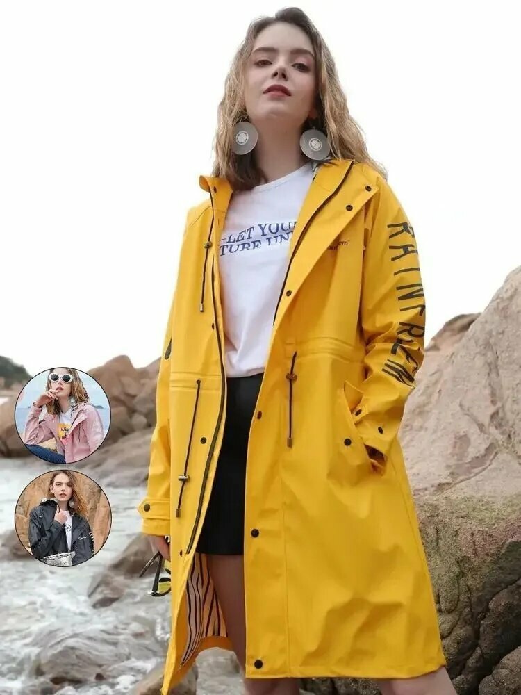 Водонепроницаемый дождевик с капюшоном и светоотражающими элементами для взрослых, складной дизайн