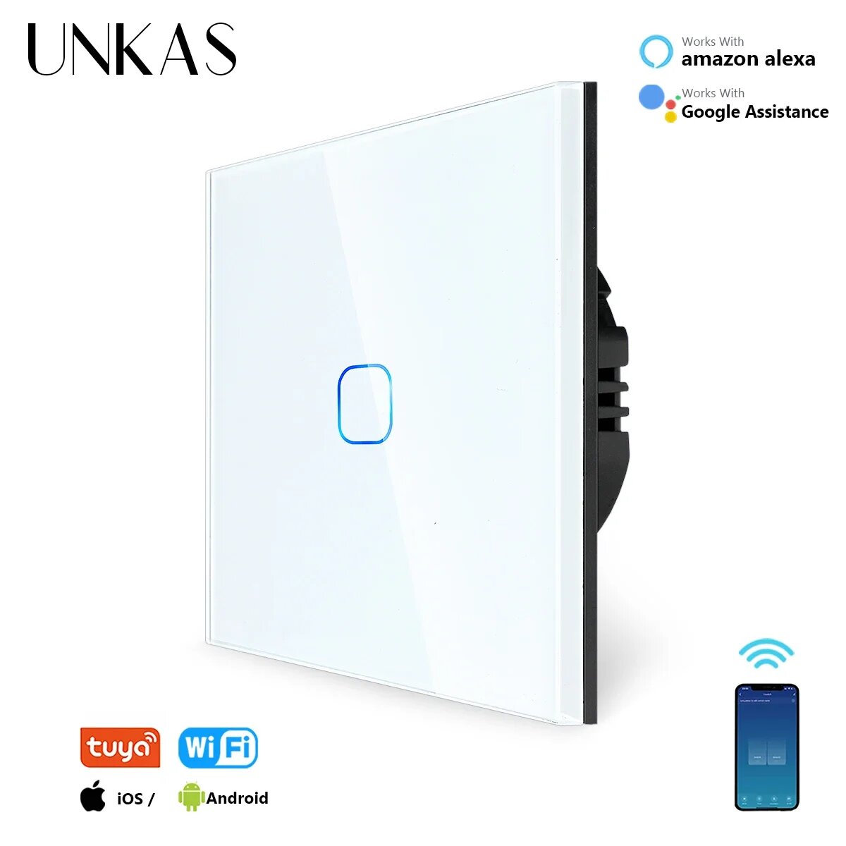 Умные выключатели UNKAS 1/2/3 клавишных WIFI White 1 Gang