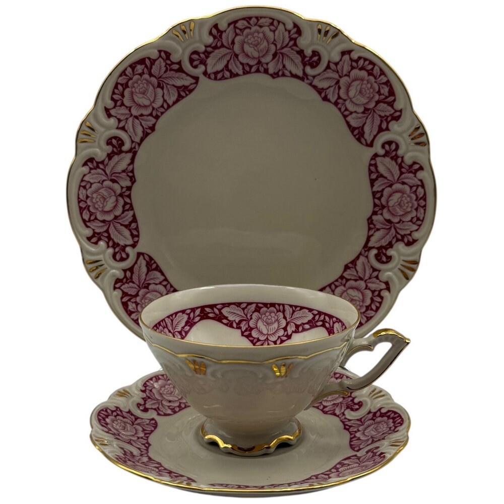 Чайное трио "Брусничная роза", 150 мл, фарфор, 1946-1949 гг, Neuerer Bavaria, US Zone, Германия