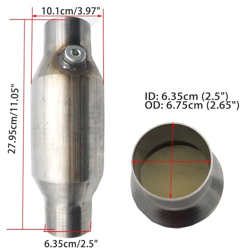 Универсальный автомобильный каталитический нейтрализатор 2 дюйма, 2,25 дюйма, 2,5 дюйма, 3 дюйма, 400 ячеек, катализатор с высоким расходом, евро1, круглая нержавеющая сталь 2.5 inch