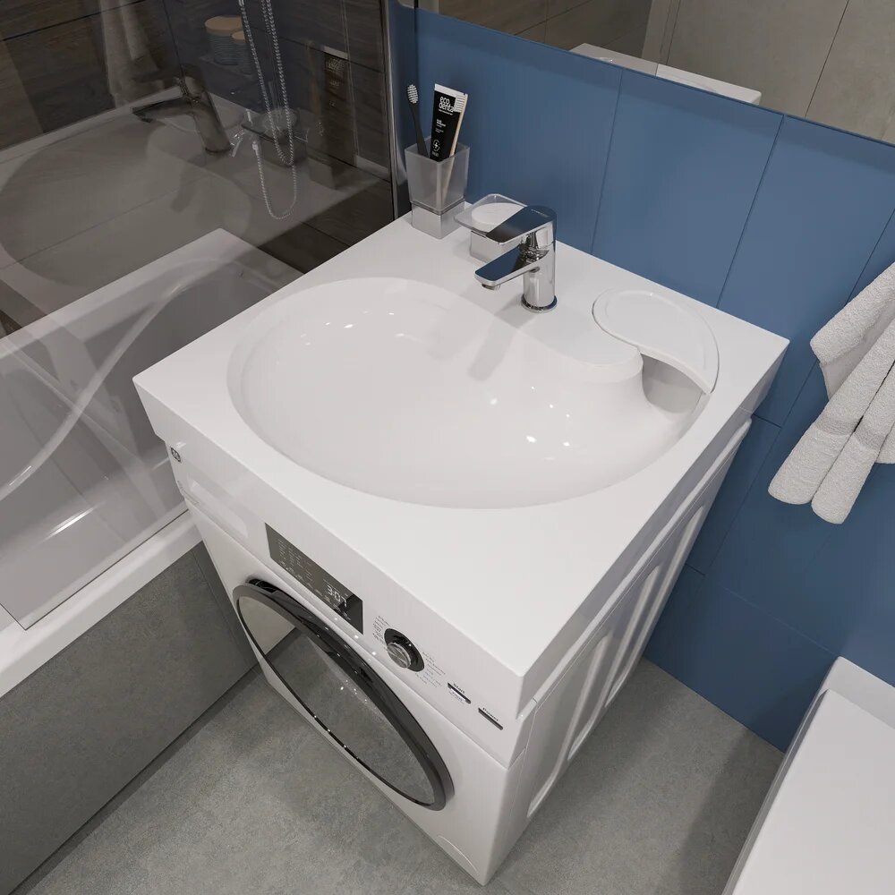 Раковина над стиральной машиной STWORKI Дублин 60 см, квадратная, из литьевого мрамора, глянцевая белая