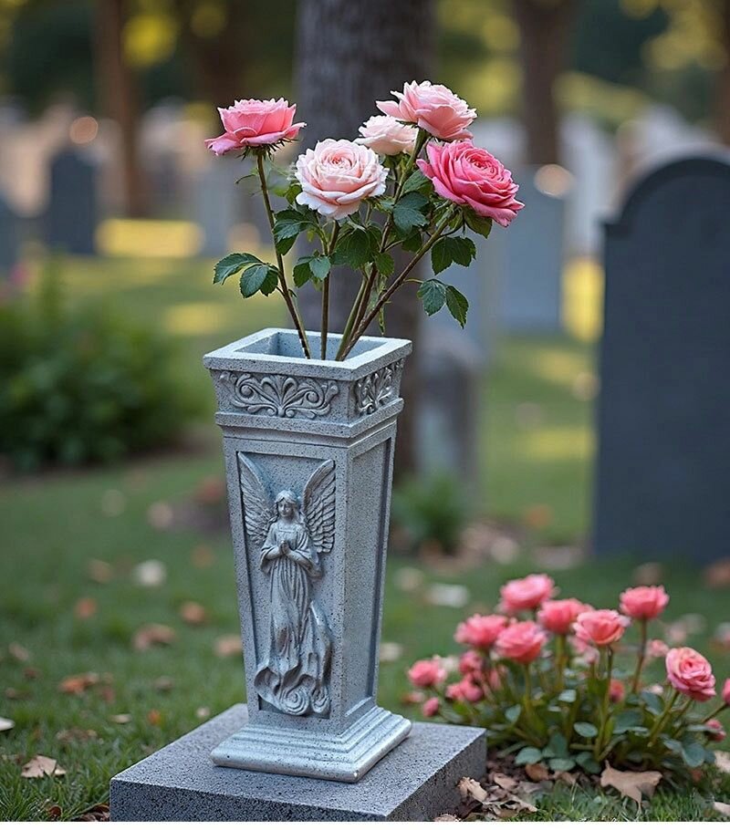 Кладбищенская ваза с ангелом, декоративный вазон на ножке для цветов, садовый уличный декор, мемориальное украшение