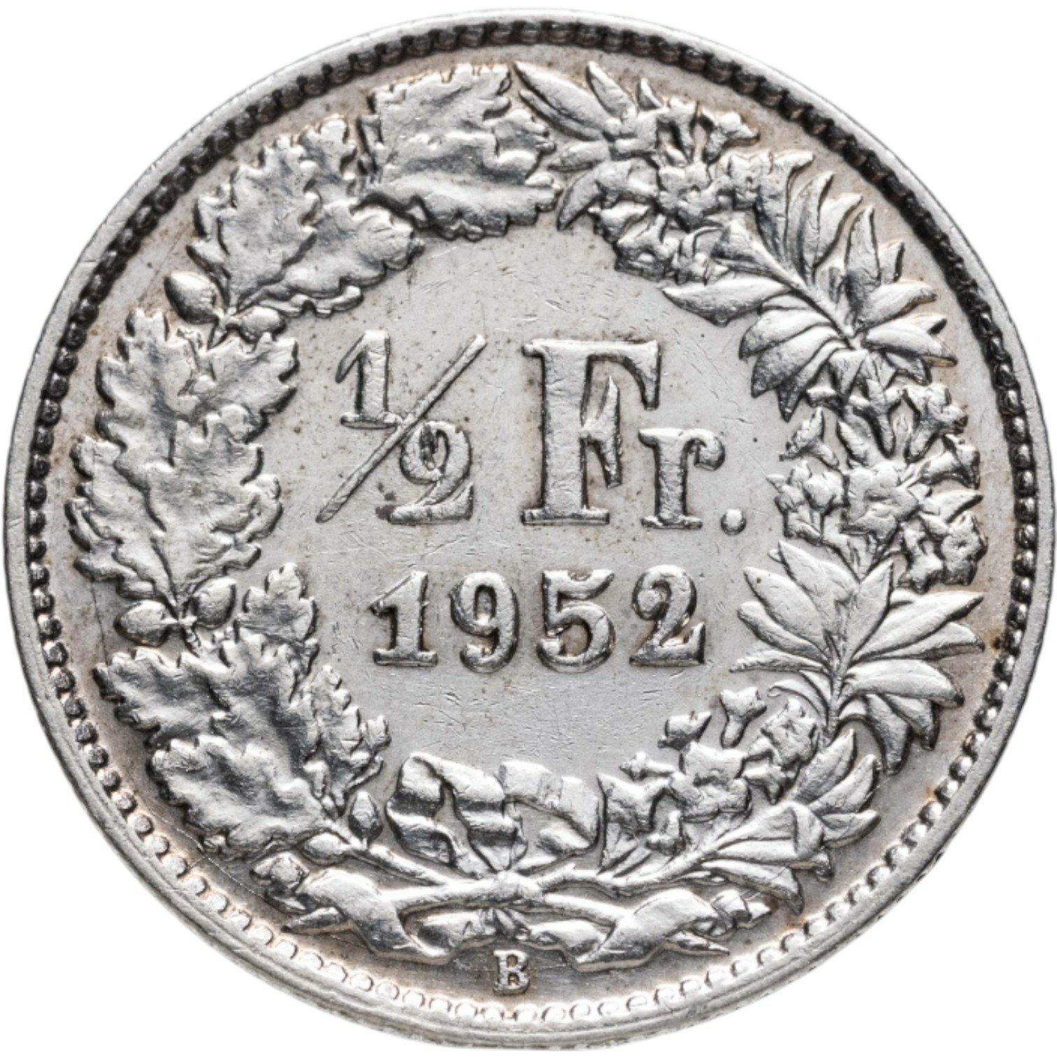 Швейцария 1/2 франка franc 1952, Серебро 835, в сохранности XF-AU