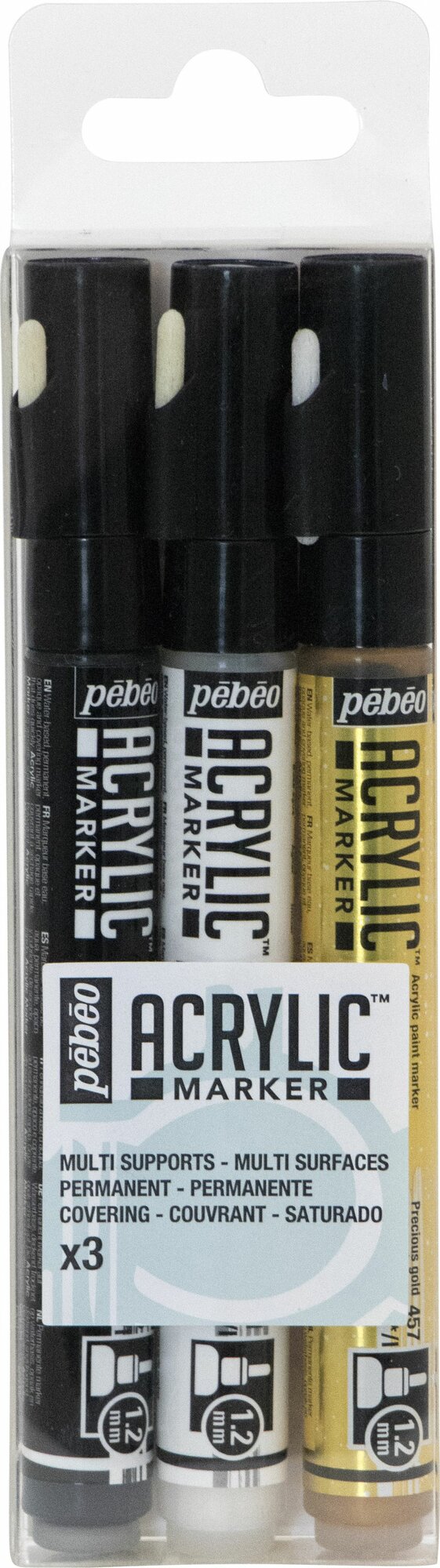 PEBEO Acrylic Marker акриловые маркеры с круглым наконечником, набор 3 цвета: Черный, Белый, Под золото, 201201