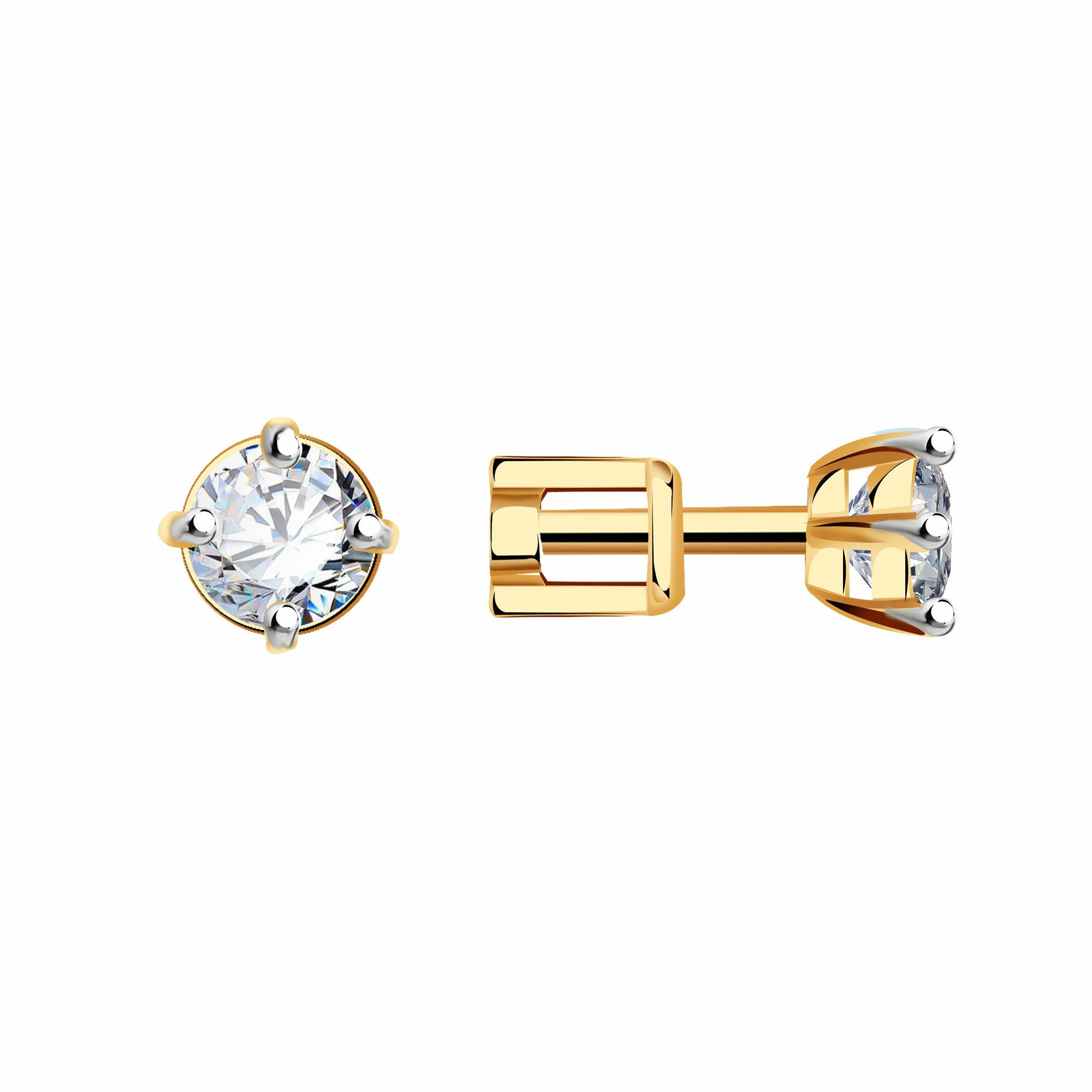 Серьги пусеты, красное золото, 585 проба, фианит