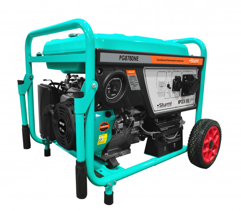 Генератор бензиновый STURM PG8780NE Максимальная мощность - 8 кВА Номинальная мощность - 7,5 кВт Выходное напряжение - 220 В