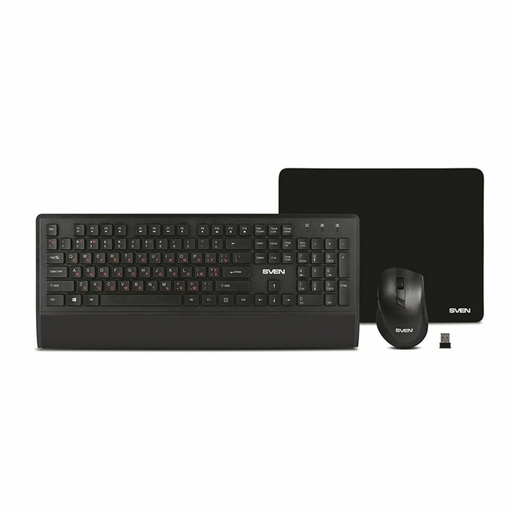 Sven Беспроводной набор клавиатура + мышь + коврик KB - C3800W 104 кл.+12Fn, 800 - 1600DPI, 5+1 кл.