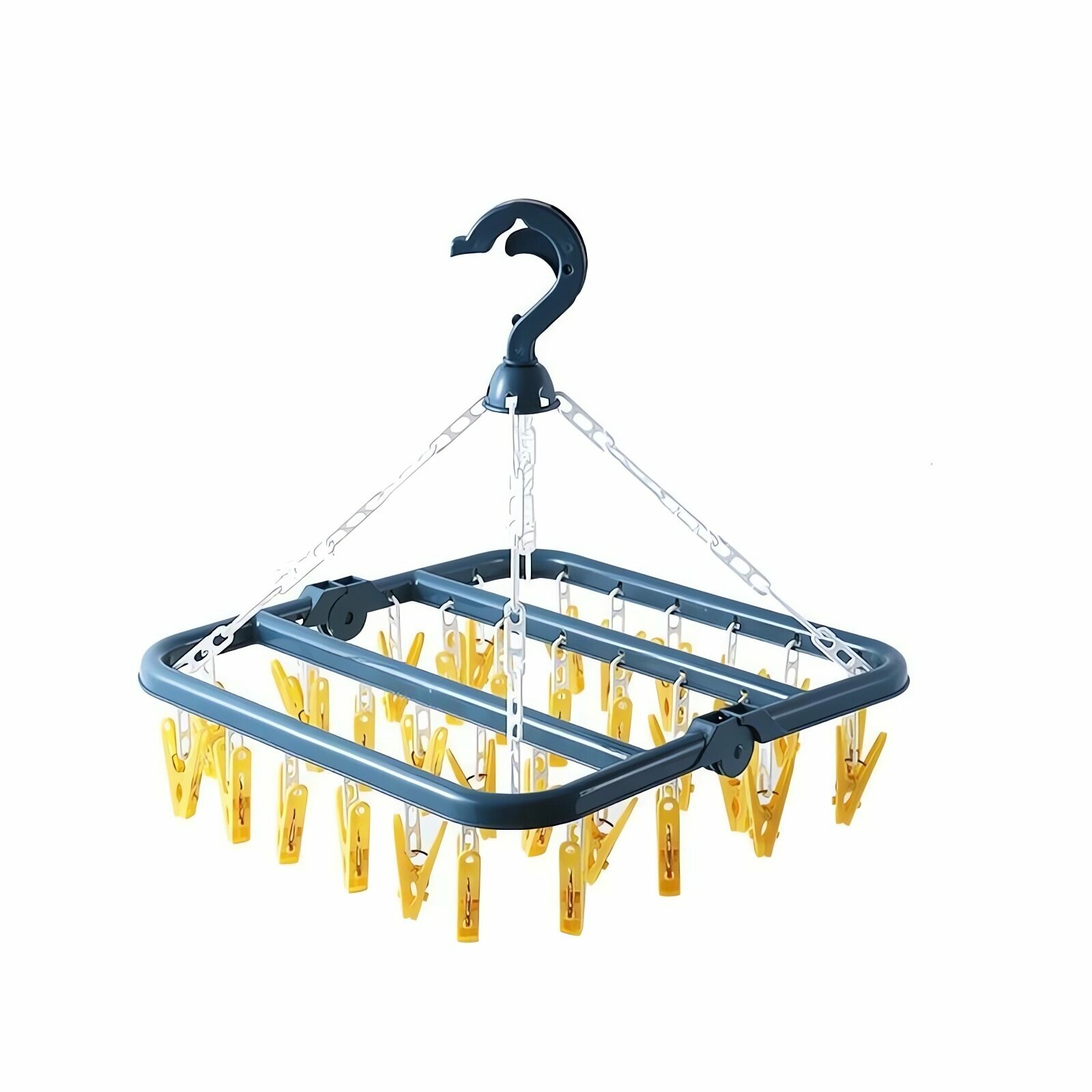 Подвесная сушилка / Вешалка для сушки белья с 32 прищепками (сине - желтый)
