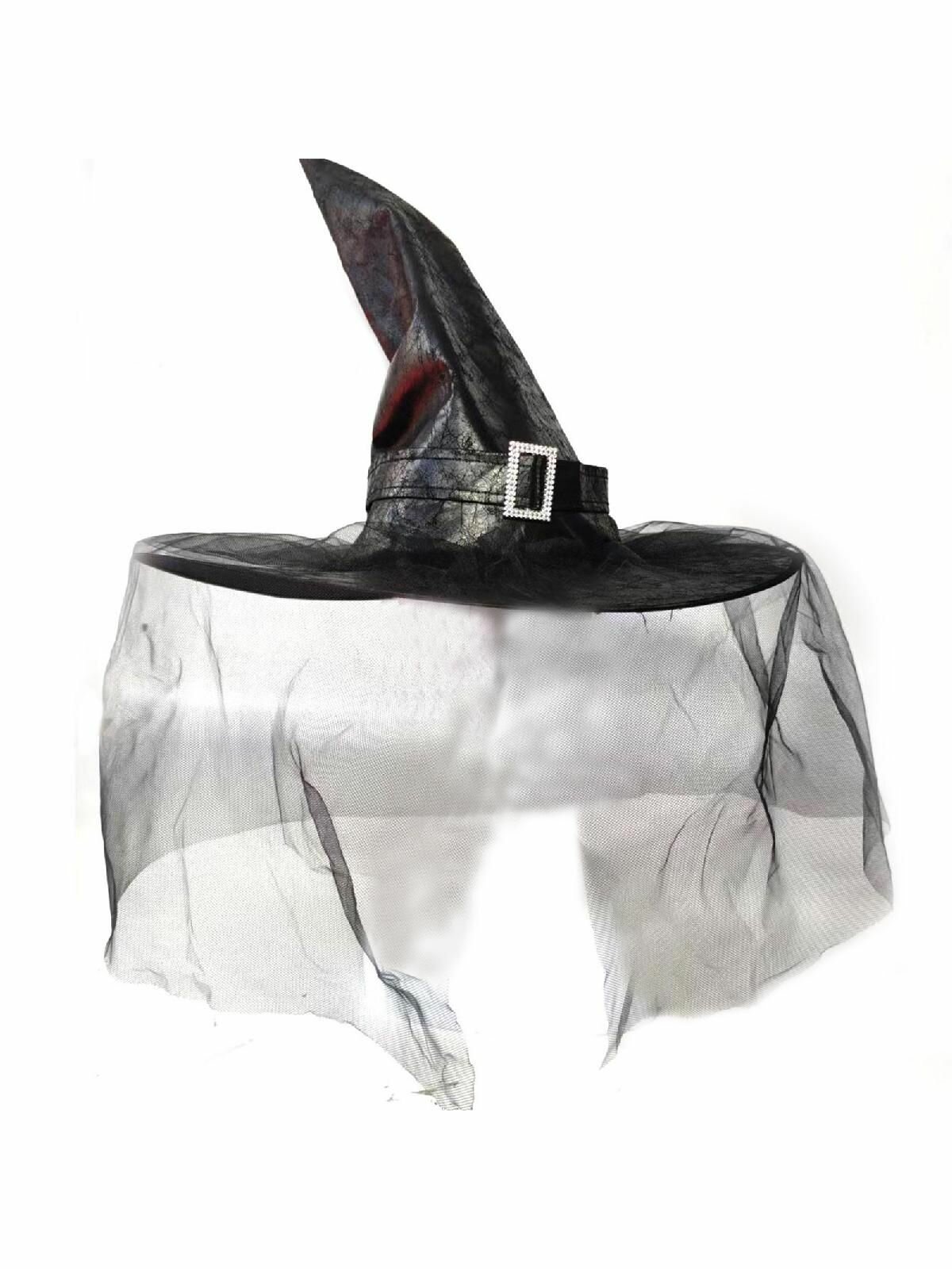 Шляпа ведьмы с вуалью для Хэллоуина, Черный