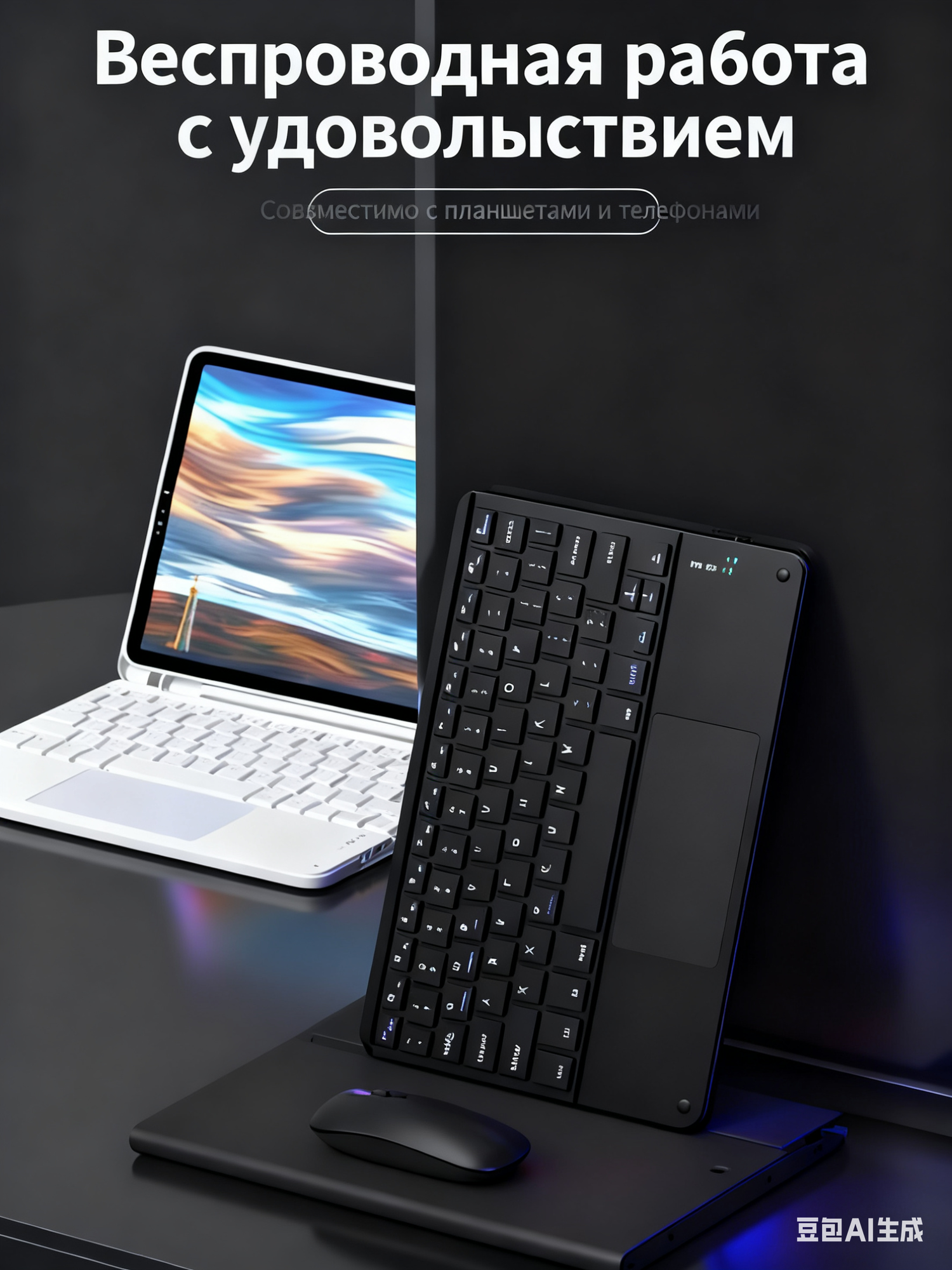Bluetooth-клавиатура с сенсорным панелью для iPad: универсальная, совместима с телефонами и планшетами Huawei, Xiaomi, с возможностью заряда и магнитным креплением