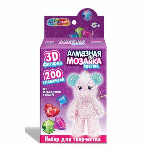 Алмазная мозаика MultiArt Мишка, 200 элементов, 3D фигурка-брелок