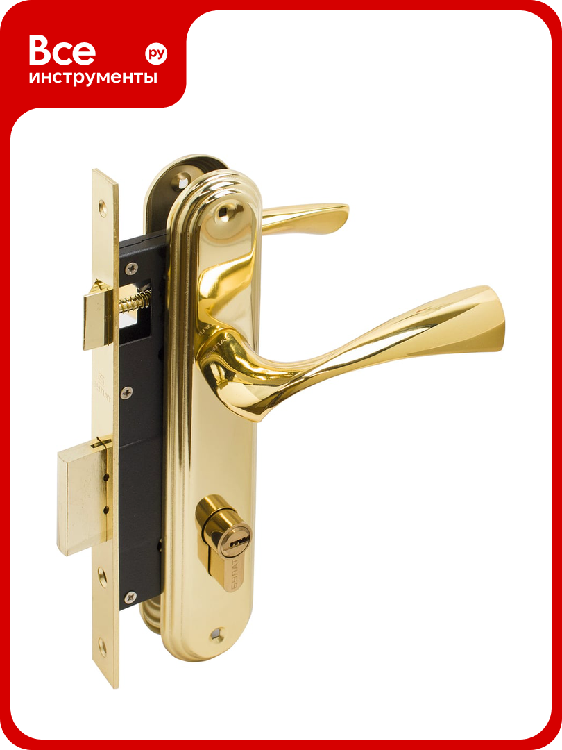 Врезной замок булат ЗВ4-1.03.05 номос (золото; 5 перфоключей; с ручками) 13558, 45 мм, легкие