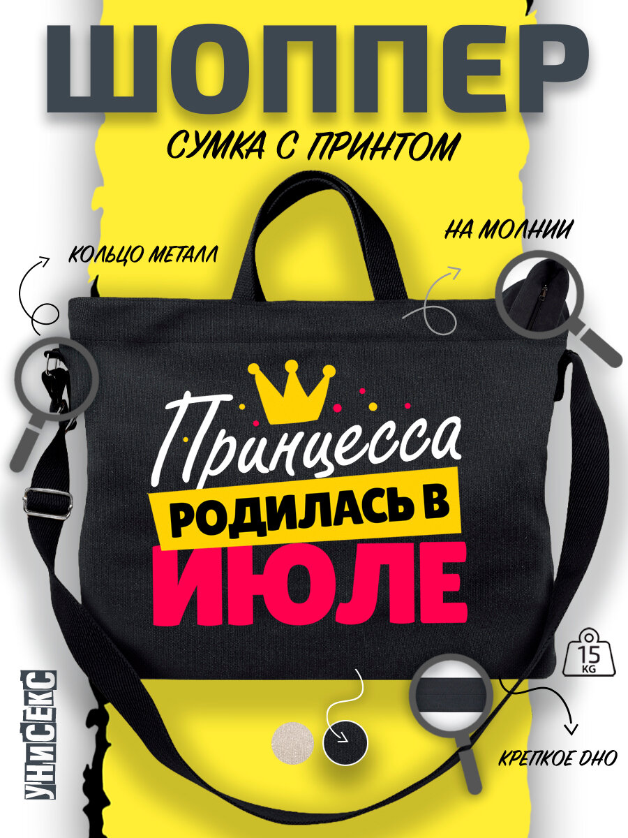 Сумка  шоппер y2k через плечо принцесса родилась в июле