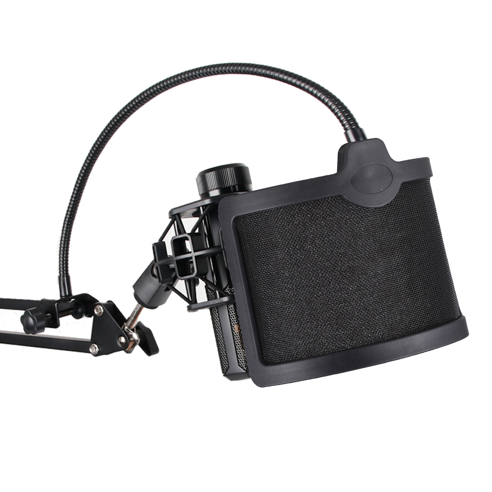 U-Type Bop Net Pop Filter with Flexible Shaft Acoustic Microphone Dedicated Wind Noise Screen Windshield Windscreen Studio Mic Shield Isolation Mask for Radio Vocal Recording Singing Speaking