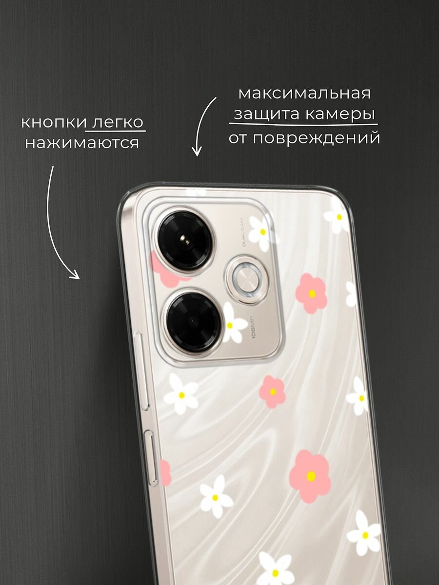 Чехол на Xiaomi Redmi 13X / Сяоми Редми 13X с принтом "Розовые и белые цветы", прозрачный — фото 1